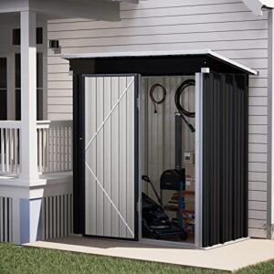 udpatio outdoor storage shed 5×3 ft, metal garden shed for bike, garbage can, tool, lawnmower, outside sheds & outdoor storage galvanized steel with lockable door for backyard, patio, lawn, dark grey