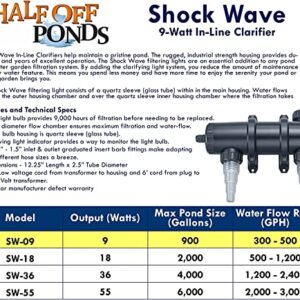 HALF OFF PONDS and Water Gardens Shock Wave 9-Watt in-Line Clarifier for Ponds and Water Features