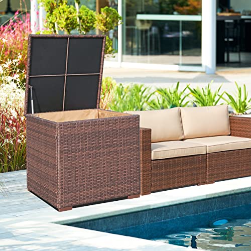 JOIVI Outdoor Storage Box, Waterproof Deck Box for Patio Furniture, Wicker Storage Bin for Cushions, Pillows, Organization, Indoor/Outdoor/Garden/Backyard/Home/Pool, Tools, Toys, 88 Gallon, Brown