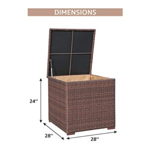 JOIVI Outdoor Storage Box, Waterproof Deck Box for Patio Furniture, Wicker Storage Bin for Cushions, Pillows, Organization, Indoor/Outdoor/Garden/Backyard/Home/Pool, Tools, Toys, 88 Gallon, Brown