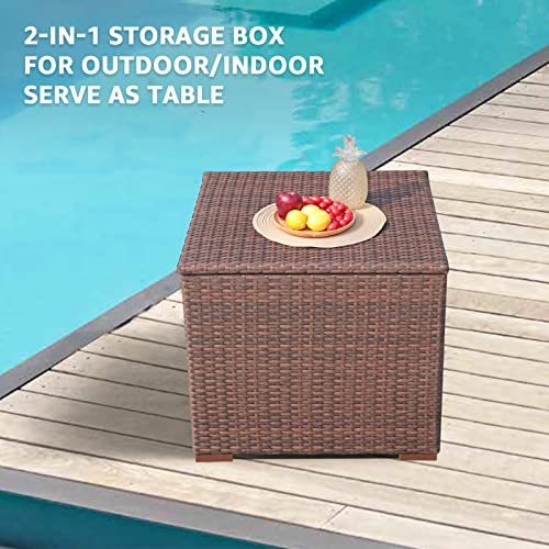 JOIVI Outdoor Storage Box, Waterproof Deck Box for Patio Furniture, Wicker Storage Bin for Cushions, Pillows, Organization, Indoor/Outdoor/Garden/Backyard/Home/Pool, Tools, Toys, 88 Gallon, Brown