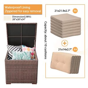 JOIVI Outdoor Storage Box, Waterproof Deck Box for Patio Furniture, Wicker Storage Bin for Cushions, Pillows, Organization, Indoor/Outdoor/Garden/Backyard/Home/Pool, Tools, Toys, 88 Gallon, Brown