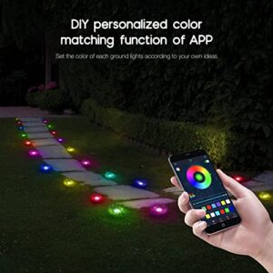 SmartCoolous Outdoor Ground Lights Multicolor RGBIC Pathway Lights IP67 Waterproof Garden Lawn Lights 16PCS Bluetooth App Control Pathway Lights with Multiple Scene Modes（Line Length 14 metros）