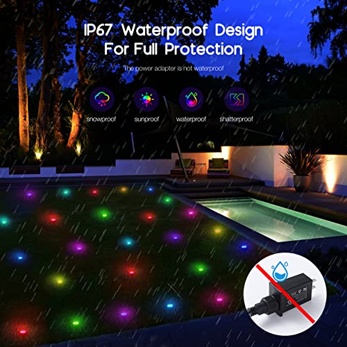 SmartCoolous Outdoor Ground Lights Multicolor RGBIC Pathway Lights IP67 Waterproof Garden Lawn Lights 16PCS Bluetooth App Control Pathway Lights with Multiple Scene Modes（Line Length 14 metros）