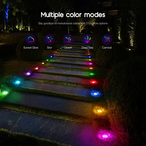 SmartCoolous Outdoor Ground Lights Multicolor RGBIC Pathway Lights IP67 Waterproof Garden Lawn Lights 16PCS Bluetooth App Control Pathway Lights with Multiple Scene Modes（Line Length 14 metros）