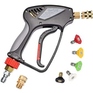 toolcy pressure washer short gun, commercial 5000 psi / 10.5 gpm with nozzle tips, 3/8″ swivel usa-npt thread x quick socket, sturdy design for gas power washer