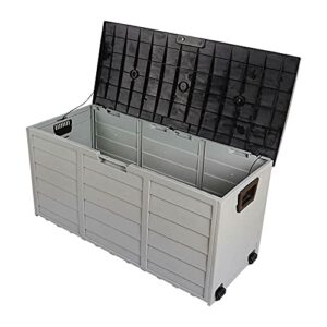 75 gallon storage deck box polypropylene resin outdoor shed garden garage patio organizer patio suitable for patio furniture cushions, pool toys, garden tools, garden games and toys, pet supplies