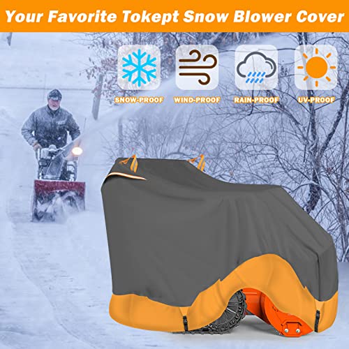 Tokept Snow Blower Cover, Heavy Duty 600D Oxford Fabric, with Drawstring Reflective Strip Triangle Straps, Universal Snowblower All-Weather Outdoor Waterproof Snow Protection Cover (Gray&Orange)