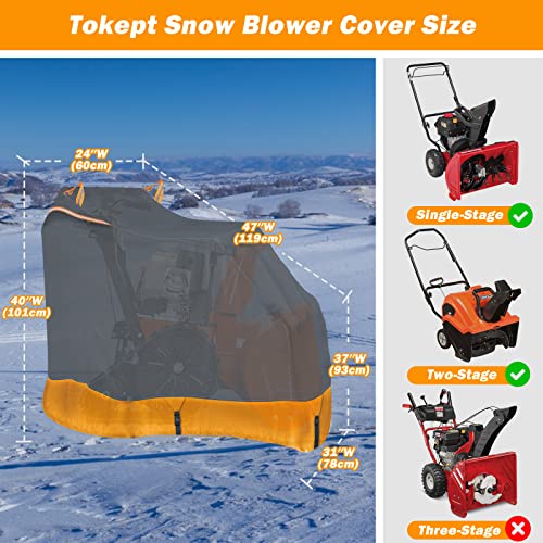 Tokept Snow Blower Cover, Heavy Duty 600D Oxford Fabric, with Drawstring Reflective Strip Triangle Straps, Universal Snowblower All-Weather Outdoor Waterproof Snow Protection Cover (Gray&Orange)