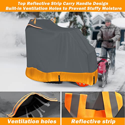 Tokept Snow Blower Cover, Heavy Duty 600D Oxford Fabric, with Drawstring Reflective Strip Triangle Straps, Universal Snowblower All-Weather Outdoor Waterproof Snow Protection Cover (Gray&Orange)