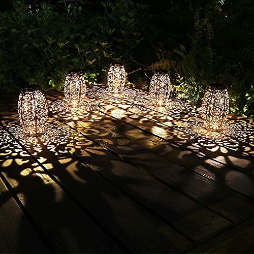 Kaixoxin Solar Lantern Lights for Hanging or Table Outdoor Solar Light for Patio Courtyard Garden (Silver-1) (Set of 2)