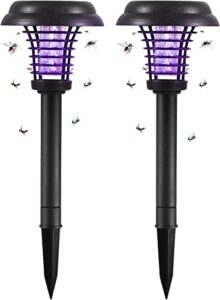 2 pack solar bug zapper outdoor mosquito repellent outdoor for patio – mosquito killer & lighting – 2 in 1 waterproof mosquito zapper fly repellent for outdoor