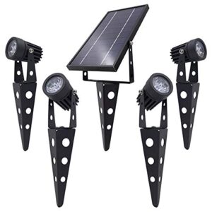 4-spotlight mini 50x solar-powered led spotlight (warm white led), black finish, outdoor garden yard landscape downlight