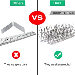 Aspectek Stainless Steel Pre-Assembled Bird Spikes 10 Feet (3 Meters), Bird Deterrent Kit with Transparent Silicone Glue