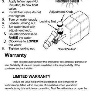 Float-Tec Letro Pentair T26 ABS Plastic Float Valve EZ Adjustment autofill Water Filler Leveler