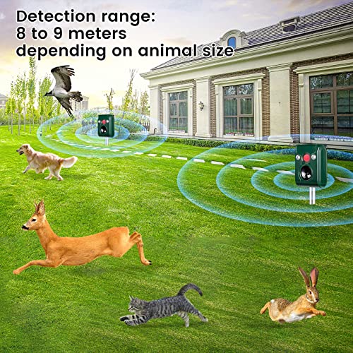 FAYINWBO Latest in 2022 Outdoor Ultrasonic Animal Repeller. Solar Animal Repellent.with Flashing LED Lights, Siren Expelled Cats, Dogs, Rac Green