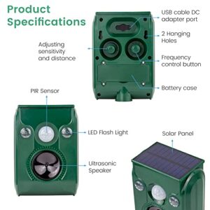 FAYINWBO Latest in 2022 Outdoor Ultrasonic Animal Repeller. Solar Animal Repellent.with Flashing LED Lights, Siren Expelled Cats, Dogs, Rac Green