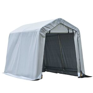 outsunny 8’x6′ outdoor storage shelter with rollup & zipper door, heavy duty carport shed for motorcycle garden storage, grey