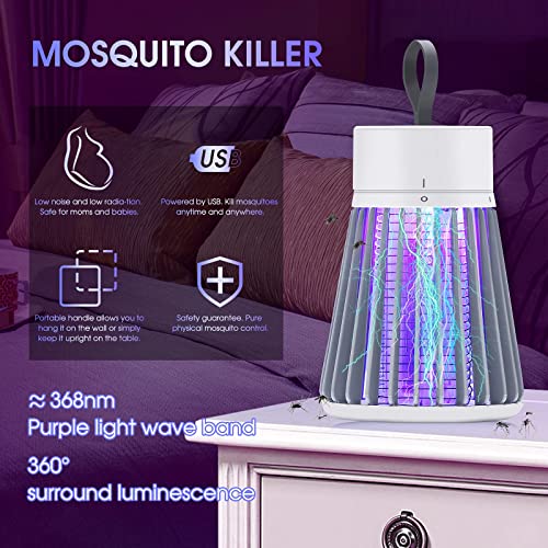 LEOFI Electric Bug Zapper for Indoors Outdoor Fly Zapper Mosquito Trap LED Fly Trap and Purple Light Portable Camp Mosquito Killer Up to 6 Hours of Battery Have Security Grid(Gray)