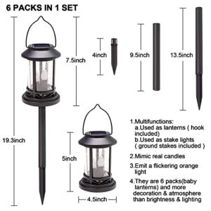 Beautyard Outdoor Solar Candles Lights Flickering Decorative Lantern Stake Lighting for Garden, Backyard, Lawn, Pathway, Patio Accessories and Decor ( 6 Pack , Black )