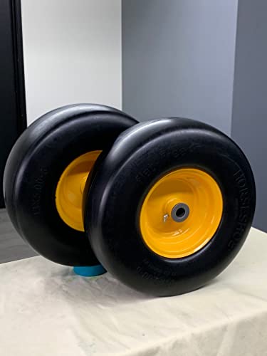 HORSESHOE New Commercial Solid 13x5.00-6 Flat Free Smooth Tire on Steel Wheel for Riding Lawn Mower (Deck 36"-68") Garden Tractor - Center hub 3.25"-5.9" - Bore ID 5/8" 135006 (2)