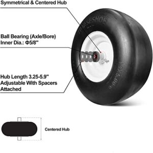 HORSESHOE New Commercial Solid 13x5.00-6 Flat Free Smooth Tire on Steel Wheel for Riding Lawn Mower (Deck 36"-68") Garden Tractor - Center hub 3.25"-5.9" - Bore ID 5/8" 135006 (2)