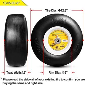 HORSESHOE New Commercial Solid 13x5.00-6 Flat Free Smooth Tire on Steel Wheel for Riding Lawn Mower (Deck 36"-68") Garden Tractor - Center hub 3.25"-5.9" - Bore ID 5/8" 135006 (2)