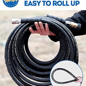 TOOLCY 3/8" Pressure Washer Hose 4000 PSI X 50 FT, Stainless 3/8" Swivel QC Kink Resistant, 250℉ Hot Water Compatible Steel Wire Braided & Rubber Jacket, Easy Loading 3/8" NPT X M22-14mm Adapter Kits