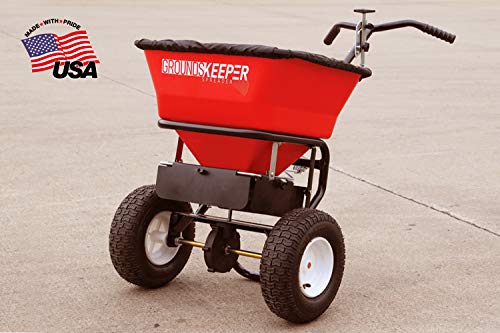 Buyers Products Walk Behind Push Snow Rock Salt Spreader 3039632R Grounds Keeper, 100 Pound Capacity, Red & Vikan Remco 63002 Color-Coded Plastic Hand Scoop, 16 oz, Green