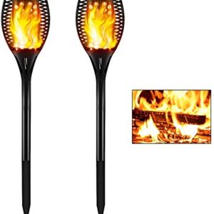 Gold Armour 2 Pack Solar Lights Upgraded - Flickering Flames Torch Solar Path Light - Dancing Flame Lighting 96 Led Dusk to Dawn Flickering Tiki Torches Outdoor Waterproof Garden