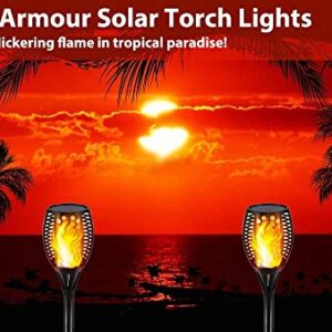 Gold Armour 2 Pack Solar Lights Upgraded - Flickering Flames Torch Solar Path Light - Dancing Flame Lighting 96 Led Dusk to Dawn Flickering Tiki Torches Outdoor Waterproof Garden