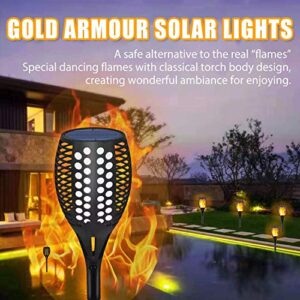 Gold Armour 2 Pack Solar Lights Upgraded - Flickering Flames Torch Solar Path Light - Dancing Flame Lighting 96 Led Dusk to Dawn Flickering Tiki Torches Outdoor Waterproof Garden