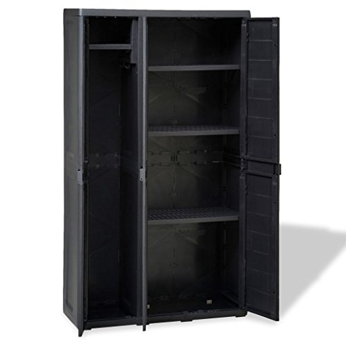 Festnight Garden Storage Cabinet with 3 Doors & 4 Adjustable Shelves with Locking System Home Garden Decor Black