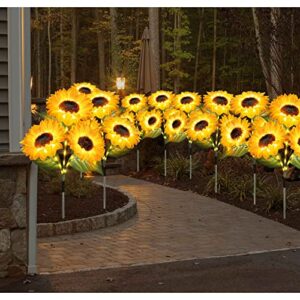 Homeleo Solar Lights Outdoor Garden Waterproof,Upgraded 3-Pack 9 Flowers Solar Sunflowers Stake for Yard Decor,LED Artificial Flowers for Lawn Patio Porch Flowerbed Pathway Grave Cemetery Decorations