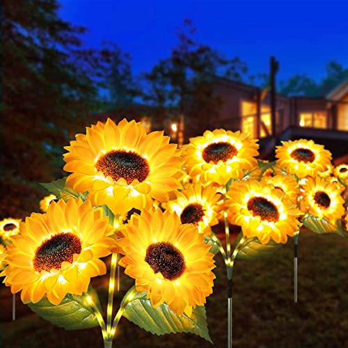 Homeleo Solar Lights Outdoor Garden Waterproof,Upgraded 3-Pack 9 Flowers Solar Sunflowers Stake for Yard Decor,LED Artificial Flowers for Lawn Patio Porch Flowerbed Pathway Grave Cemetery Decorations