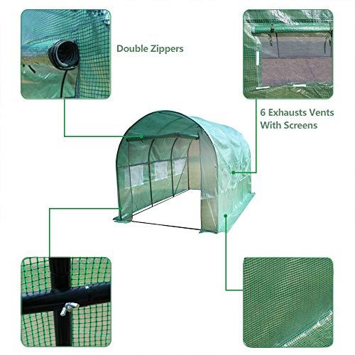 Greenhouse Outdoor Plant Gardening Hot Greenhouse 12' X 7' X 7' Portable Greenhouse Large Walk-in Green Garden Hot House with Roll-Up Windows, Zippered Door