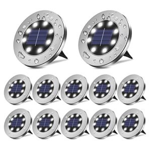 broom solar outdoor lights 12packs,garden solar lights outdoor waterproof pathway lights outdoor lighting decor bright in-ground lights for lawn, patio, yard, driveway, step and walkway white light