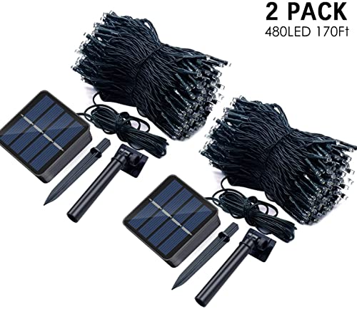 Solar String Lights 480 LED 171Ft 8 Modes Christmas Lights Outdoor, Waterproof Solar Powered Christmas Holiday Decorations Solar Twinkle Lights for Patio Garden Tree Fence Yard Party, Multi