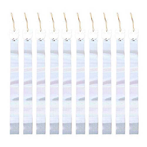 Happyyami 10Pcs Hanging Reflective Bird Detterent Device Double Sided Reflective Tape Bird Scare Ribbon Reflective Hanging Spinners Keep Birds Away from Your Garden Farm Yard