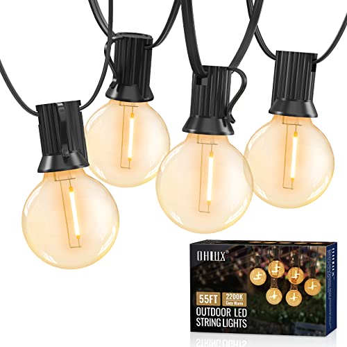 Outdoor String Lights,50FT+5FT Shatterproof LED Patio Lights with 30 Dimmable Plastic G40 Bulbs,2200K Waterproof Hanging Lights String,Connectable Outside Lights for Backyard,Cafe,Porch,Deck,E12 Base