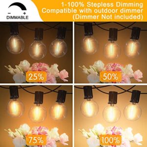 Outdoor String Lights,50FT+5FT Shatterproof LED Patio Lights with 30 Dimmable Plastic G40 Bulbs,2200K Waterproof Hanging Lights String,Connectable Outside Lights for Backyard,Cafe,Porch,Deck,E12 Base