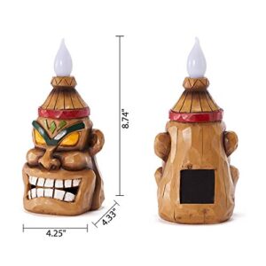 Yiosax Tiki Touch Outdoor Decor-Solar Tiki Torches Figurine with Flickering Flame |Easter Garden Statues for Patio, Bar, Yard, Backyard Decorations(8.74inch Tall)