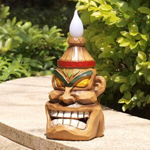 Yiosax Tiki Touch Outdoor Decor-Solar Tiki Torches Figurine with Flickering Flame |Easter Garden Statues for Patio, Bar, Yard, Backyard Decorations(8.74inch Tall)