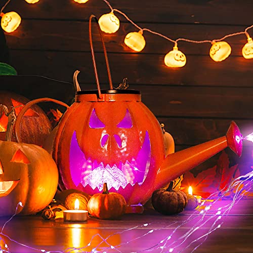 Morestar Solar Halloween Decorations Pumpkin Lanterns Watering Can Lights,Jack-o-Lantern Light Up Solar Garden Outdoor Decorative Waterfall Lights,Halloween Gifts Yard Signs Pumpkins for Patio Lawn