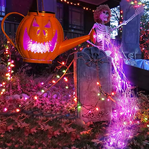 Morestar Solar Halloween Decorations Pumpkin Lanterns Watering Can Lights,Jack-o-Lantern Light Up Solar Garden Outdoor Decorative Waterfall Lights,Halloween Gifts Yard Signs Pumpkins for Patio Lawn