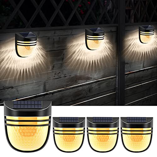 Gonengo Solar Fence Lights - Solar Fence Lights Outdoor Waterproof, for Fence, Wall, Garden, Pool Stair, Solar Fence Lights Warm White (4 Pack)