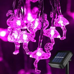 enshui solar string lights outdoor waterproof 60 led 35.6ft pink flamingo garden lights 8 lighting modes fairy lights string deck patio porch christmas decoration (flamingo)