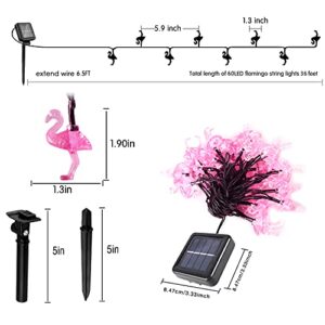 ENSHUI Solar String Lights Outdoor Waterproof 60 LED 35.6ft Pink Flamingo Garden Lights 8 Lighting Modes Fairy Lights String Deck Patio Porch Christmas Decoration (Flamingo)