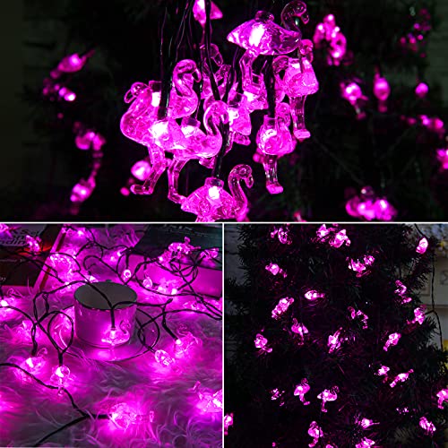 ENSHUI Solar String Lights Outdoor Waterproof 60 LED 35.6ft Pink Flamingo Garden Lights 8 Lighting Modes Fairy Lights String Deck Patio Porch Christmas Decoration (Flamingo)