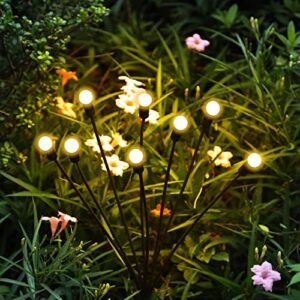 solar garden swing lights – 8 led outdoor firefly lights, waterproof path lights, sway with the wind, for yard pathway landscape decor, warm yellow (2 pack)